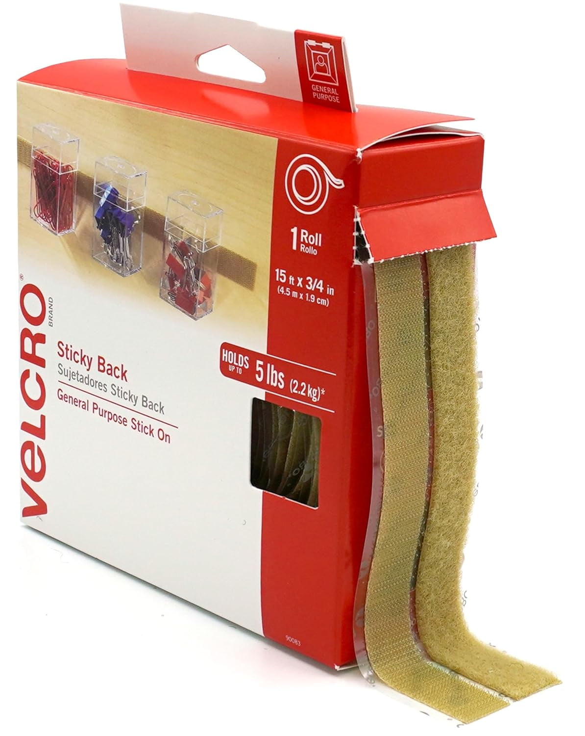 VELCRO Brand Sticky Back Tape | Beige, 15 Ft Roll | Cut to Length Hook ...