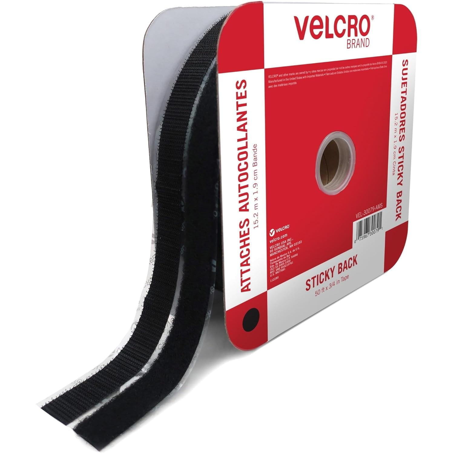 VELCRO Brand - Sticky Back Tape Bulk Roll | 50 ft x 3/4 in | Black | Cut Hook and Loop Adhesive ...