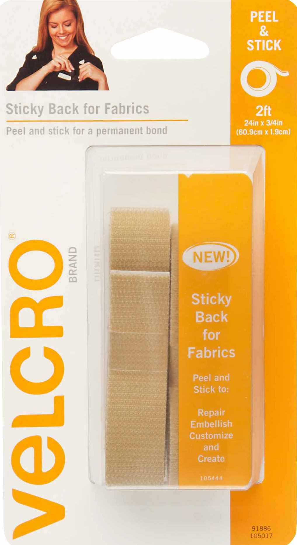 VELCRO® Brand Sticky Back for Fabrics 3 1/2in x 3/4in Strips Beige 2 ct ...