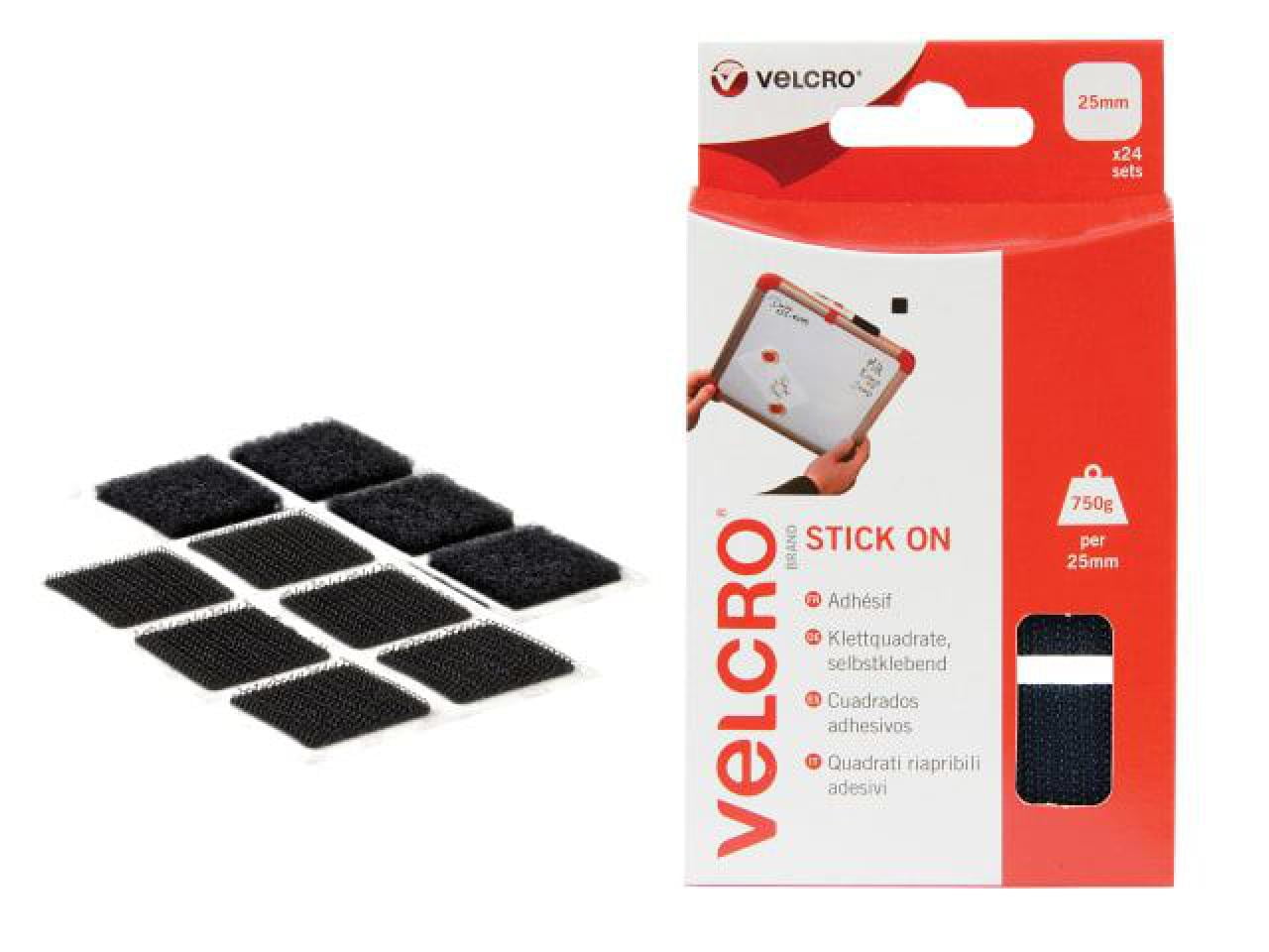 VELCRO Brand - VELCRO® Brand Stick On Squares 25mm Black (Pack 24 ...