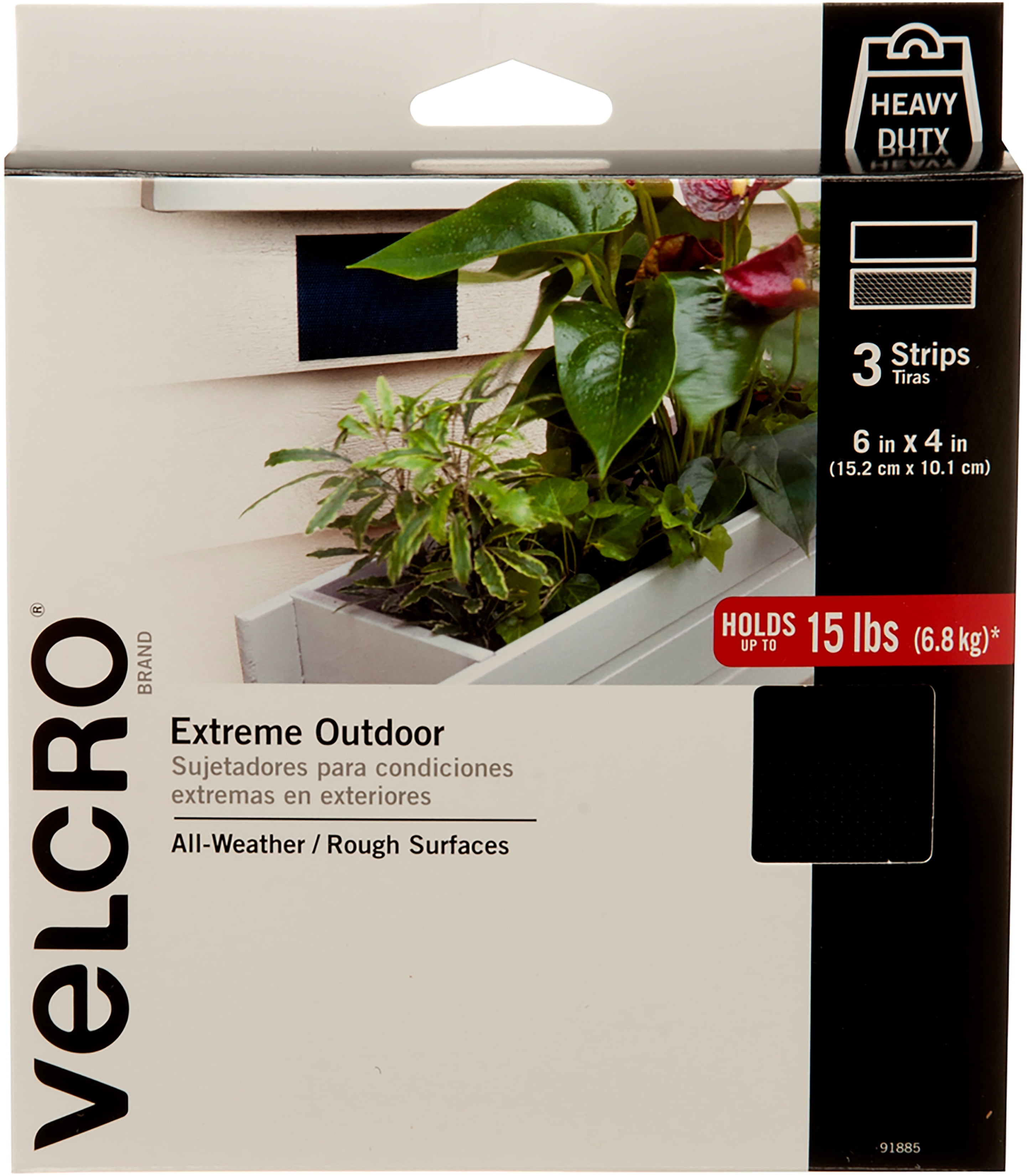 "VELCRO Brand Extreme Outdoor Strips, 4""X6"", 3/Pkg, Black, UV ...