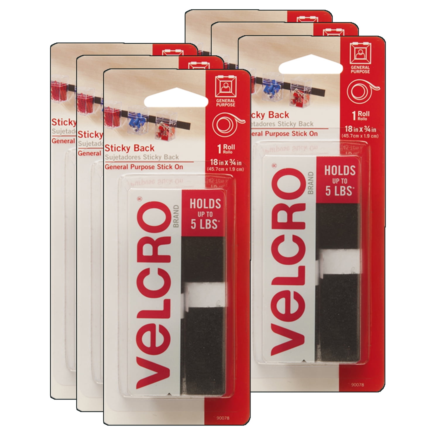 VELCRO Sticky Back Roll, 18" x 3/4" Tape - Black, 6 Rolls - Walmart.com