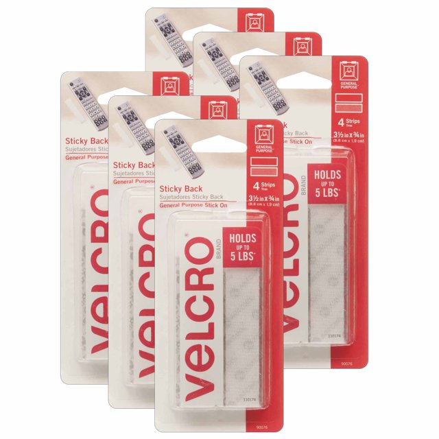 VELCRO Sticky Back Strips, 3/4" x 3-1/2", White, 4 Per Pack, 6 Packs ...