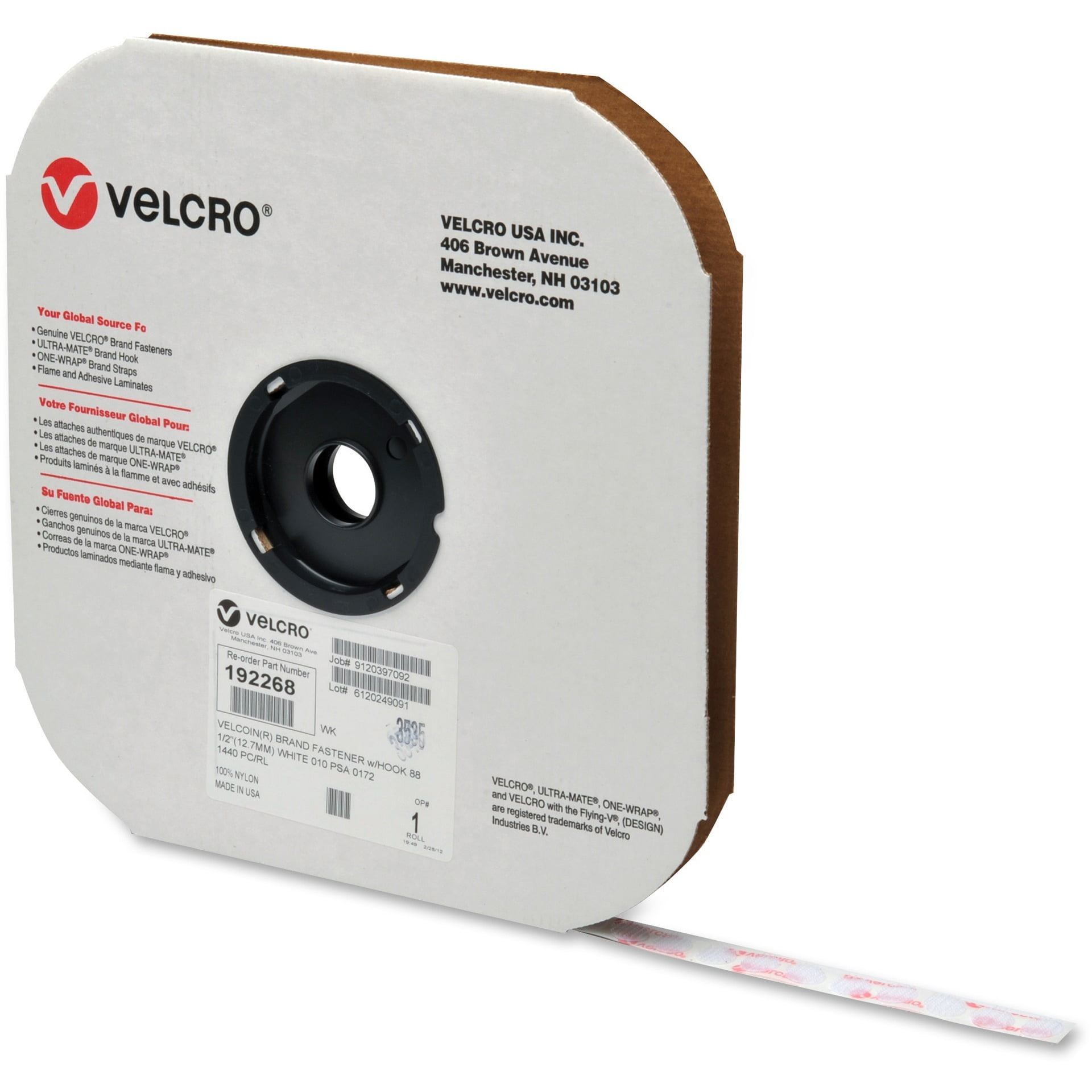 VELCRO® Brand, VEK192268, 1/2" Sticky Back Coins, 1440 / Roll, White ...