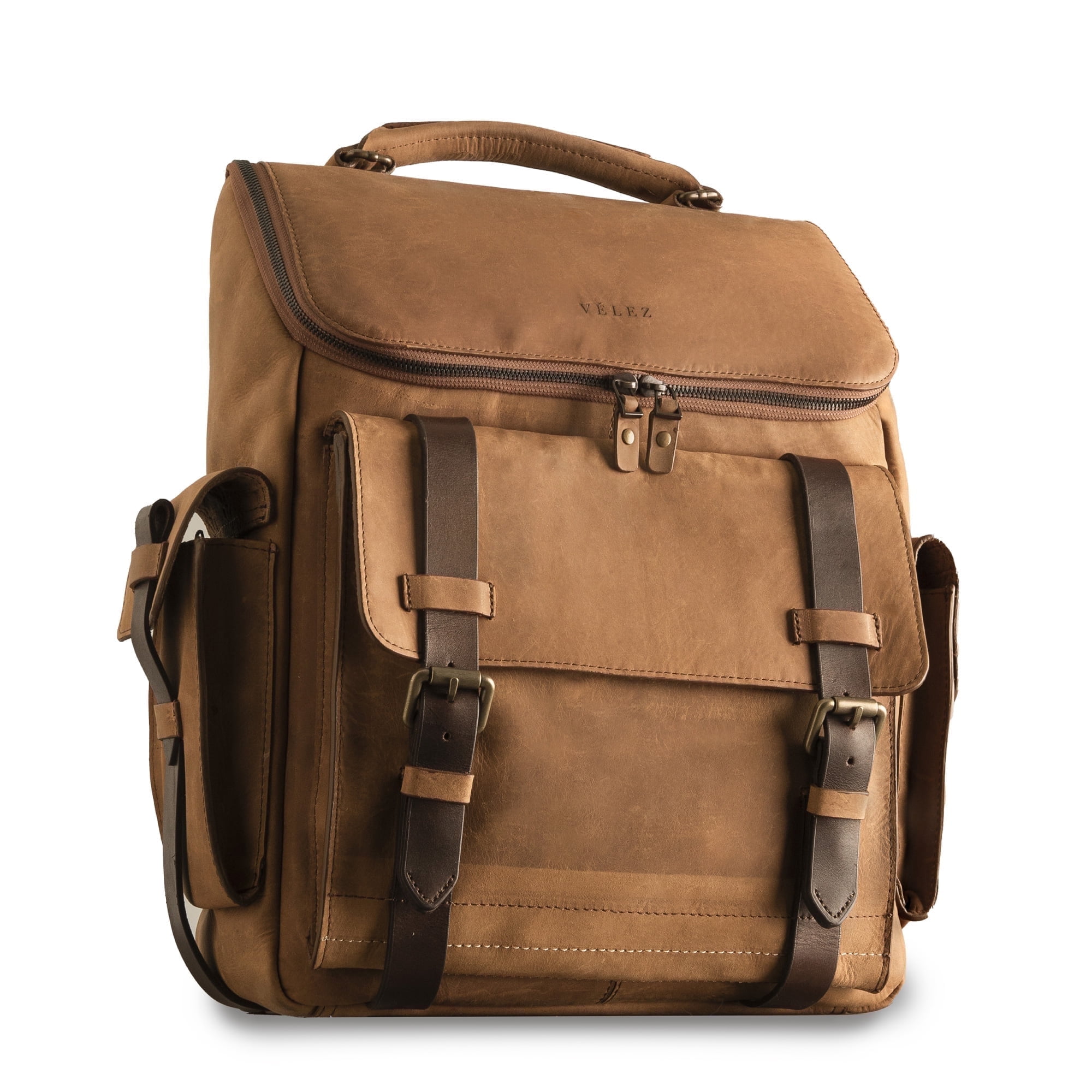 VELEZ Brown Top Grain Leather Laptop Backpack Adjutable Straps ...
