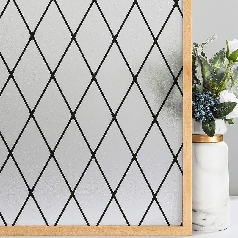 VELIMAX Frosted Black Lattice Window Film Static Cling Window Privacy ...