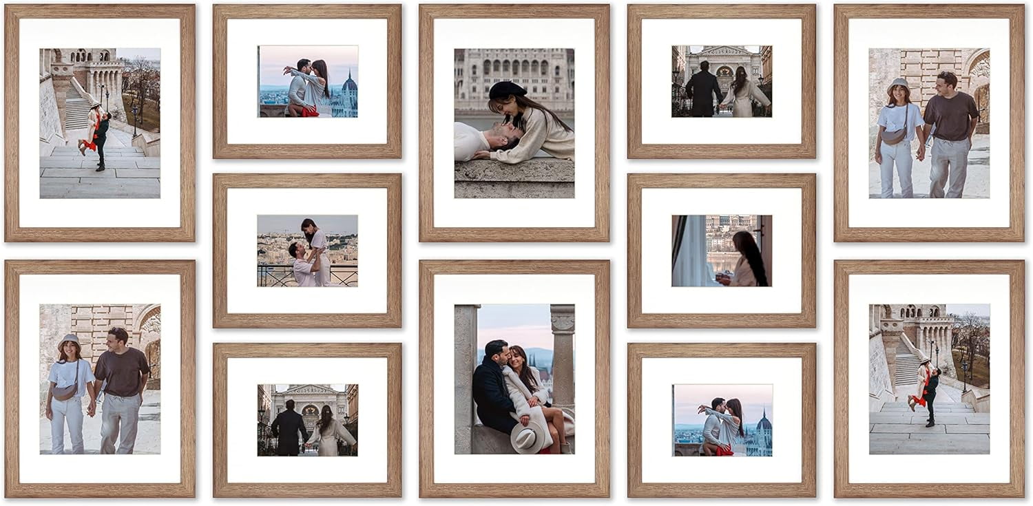 VELISTA 8 Piece Large Rectangle Gallery Wall Frame Set - Rustic Photo Frame Set with Mat 5x7 ...