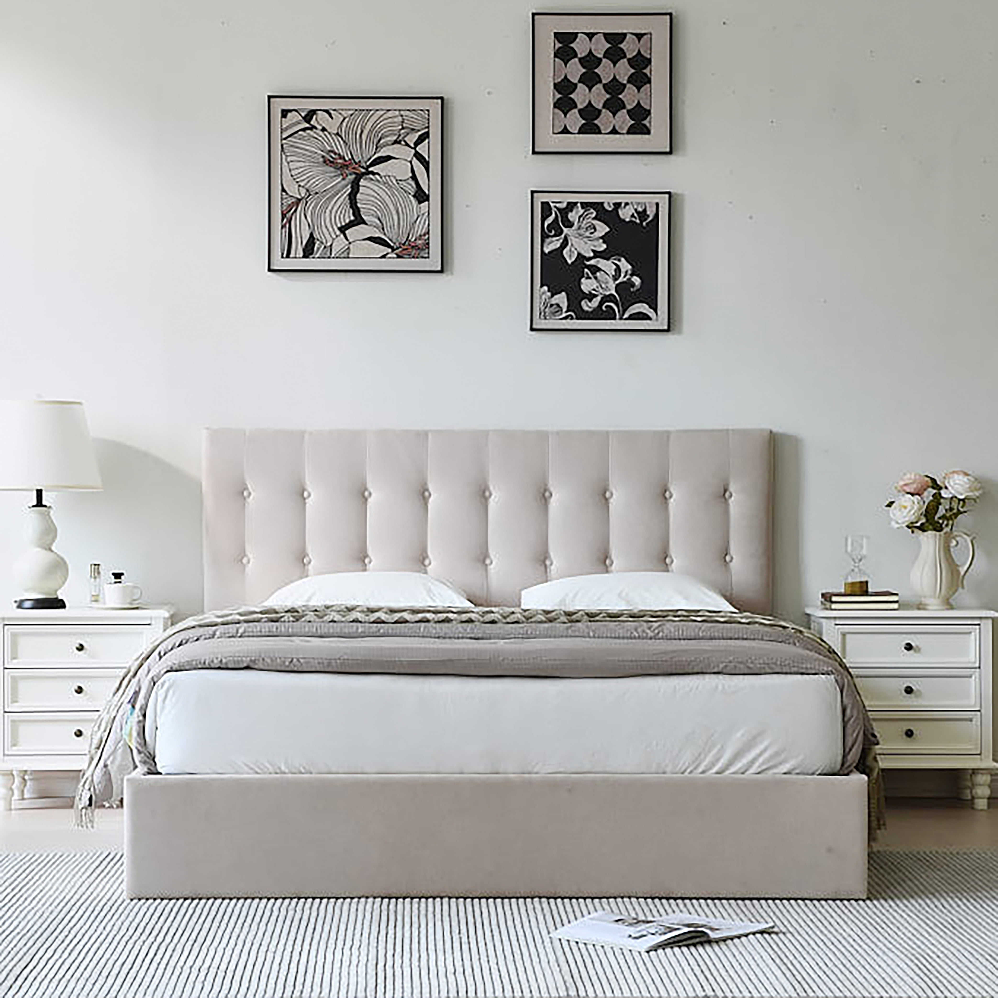 VELOCAVA Full Size Bed Frame, Lift Up Storage Bed with Button Tufted ...