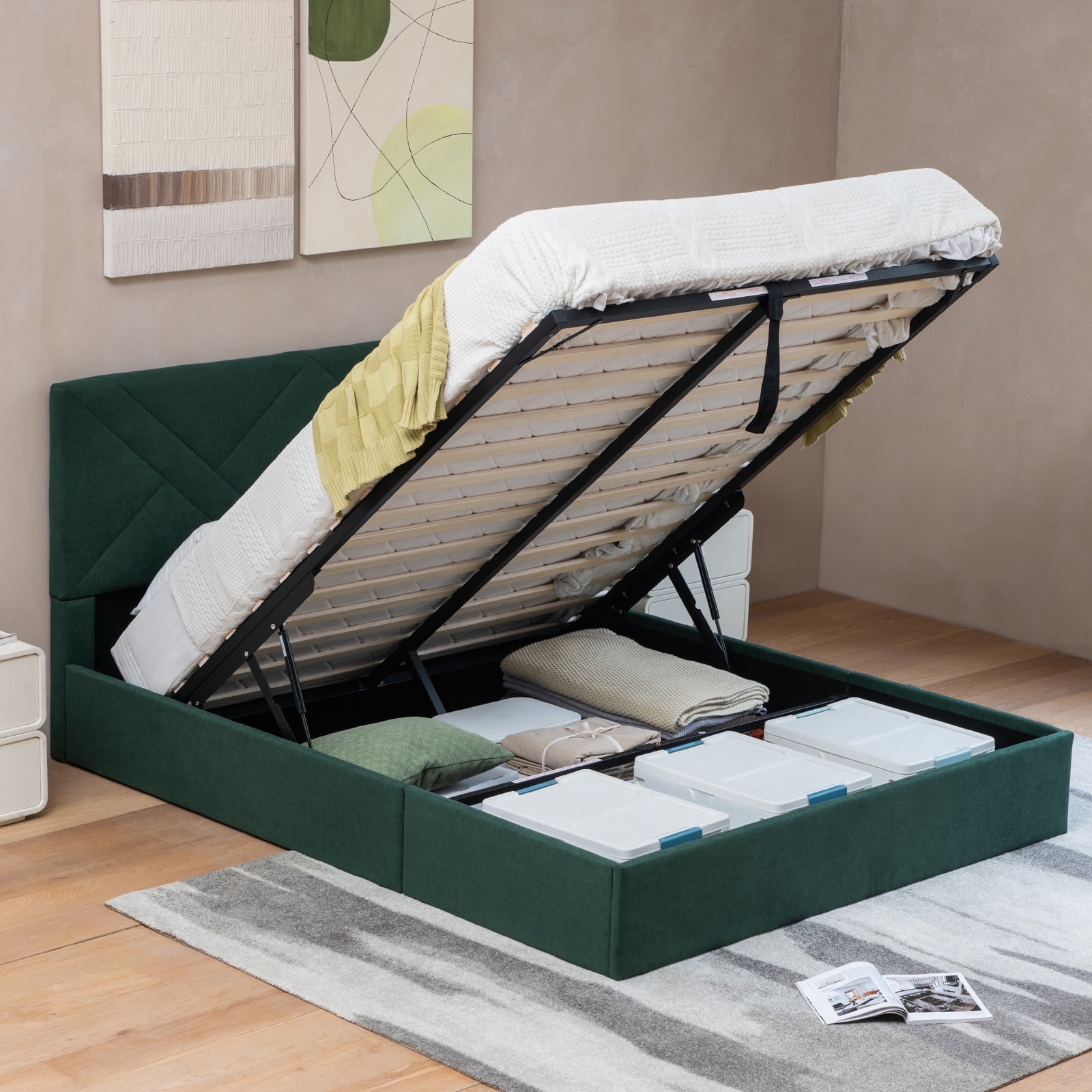 VELOCAVA Queen Size Upholstered Platform Bed with Storage Underneath ...