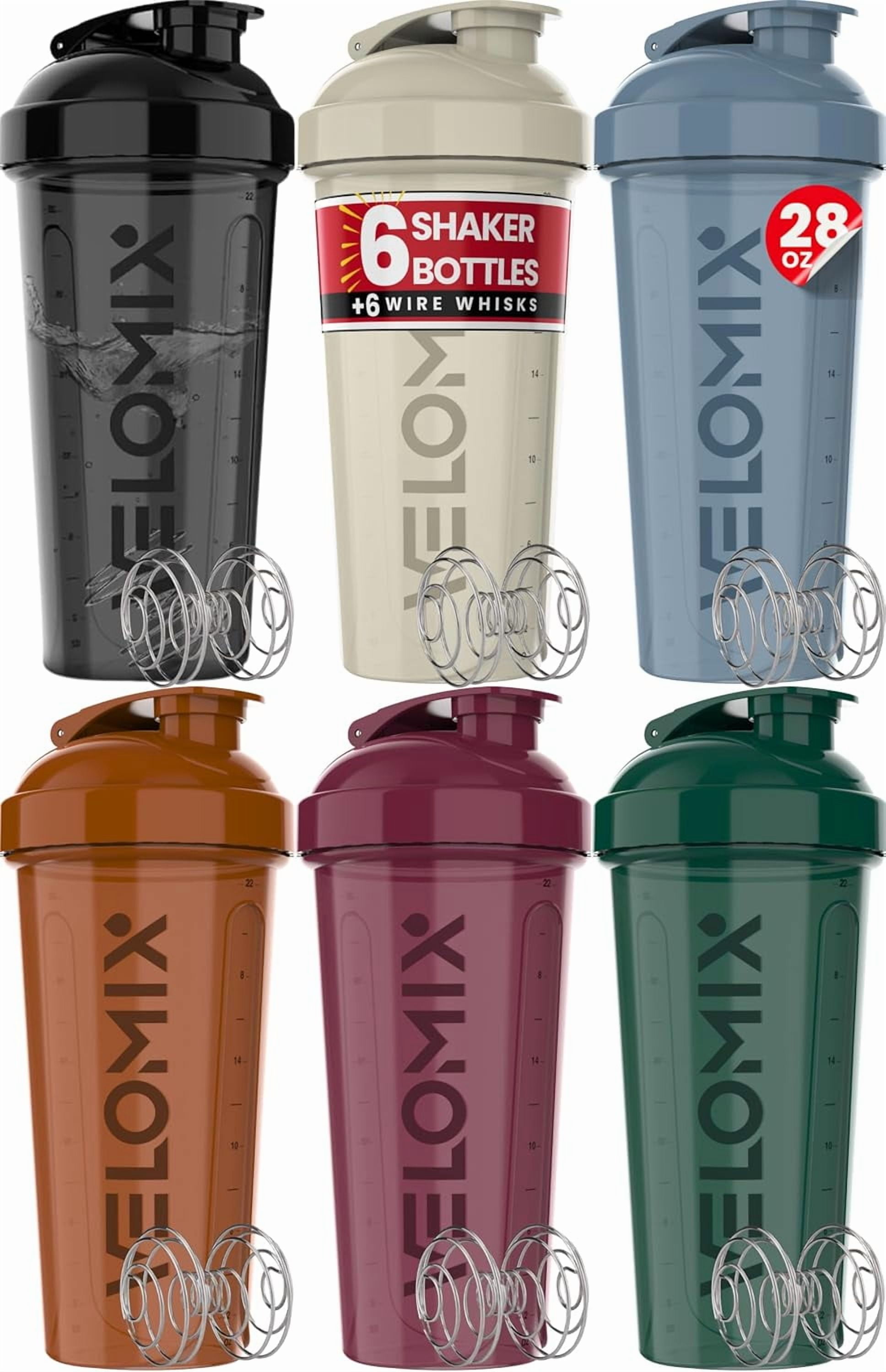 VELOMIX -6 PACK- 28 oz Protein Shaker for Protein Mixes - 6x Wire Whisk ...