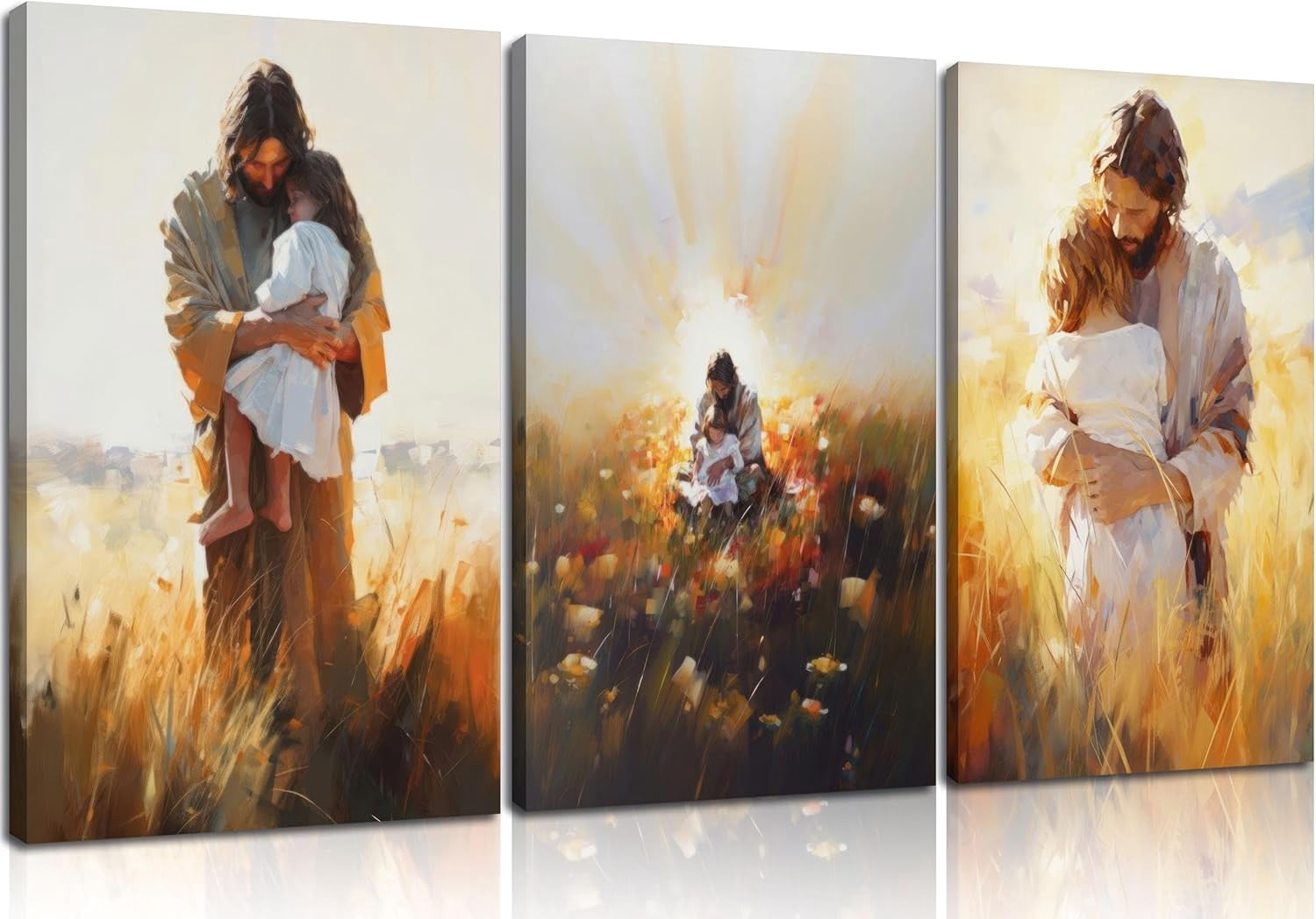 VELVET 3Pcs Jesus Hugging Girl Canvas Wall Art Bible Story Paintings ...