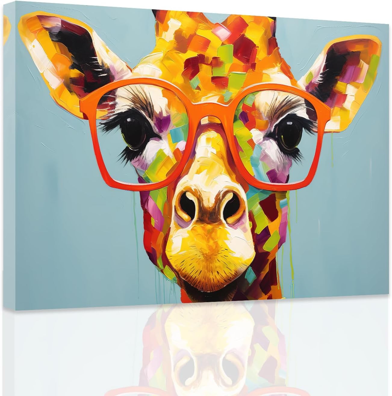 VELVET Animals with Glasses Wall Art Abstract Giraffe Picture Colorful ...