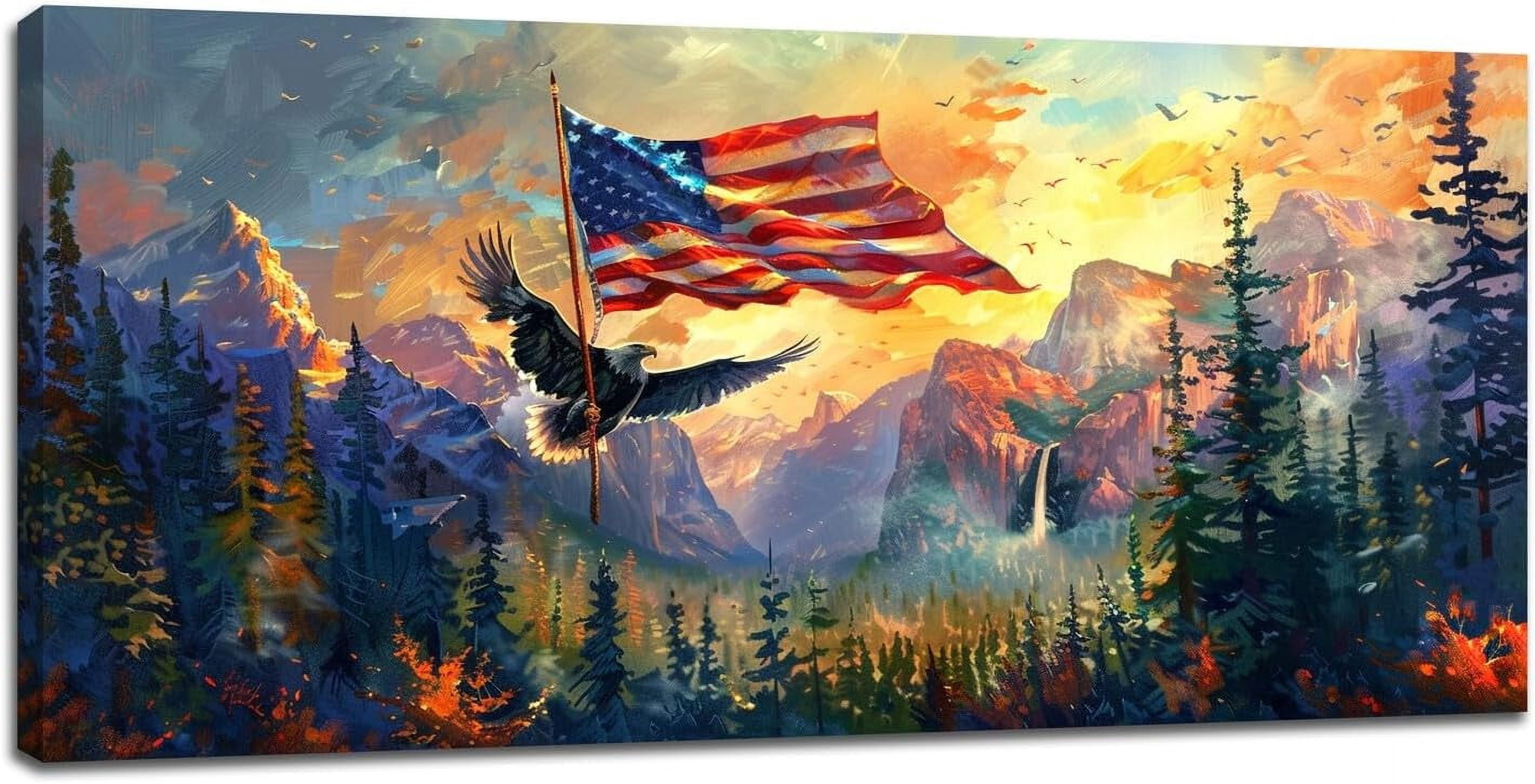 VELVET Bald Eagle Large Wall Art Mountains American flag Pictures ...