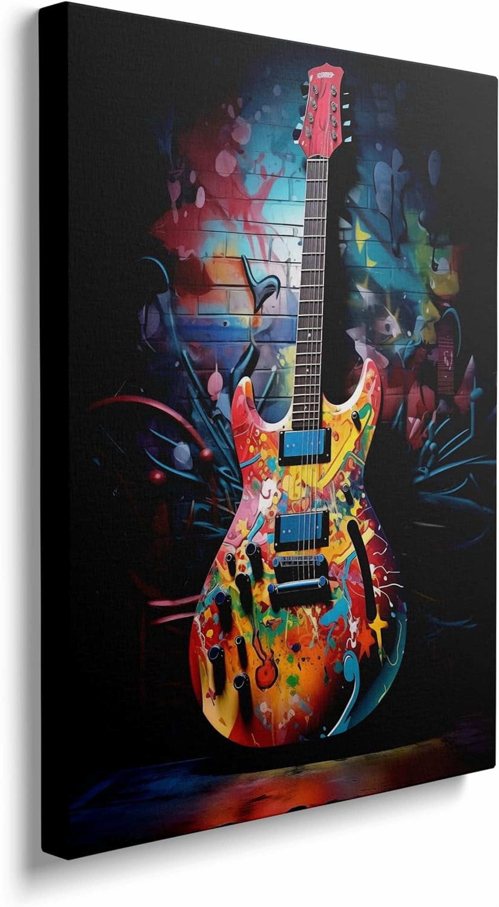 VELVET Banksy Graffiti Colorful Guitar Canvas Wall Art Cool Pop Music ...