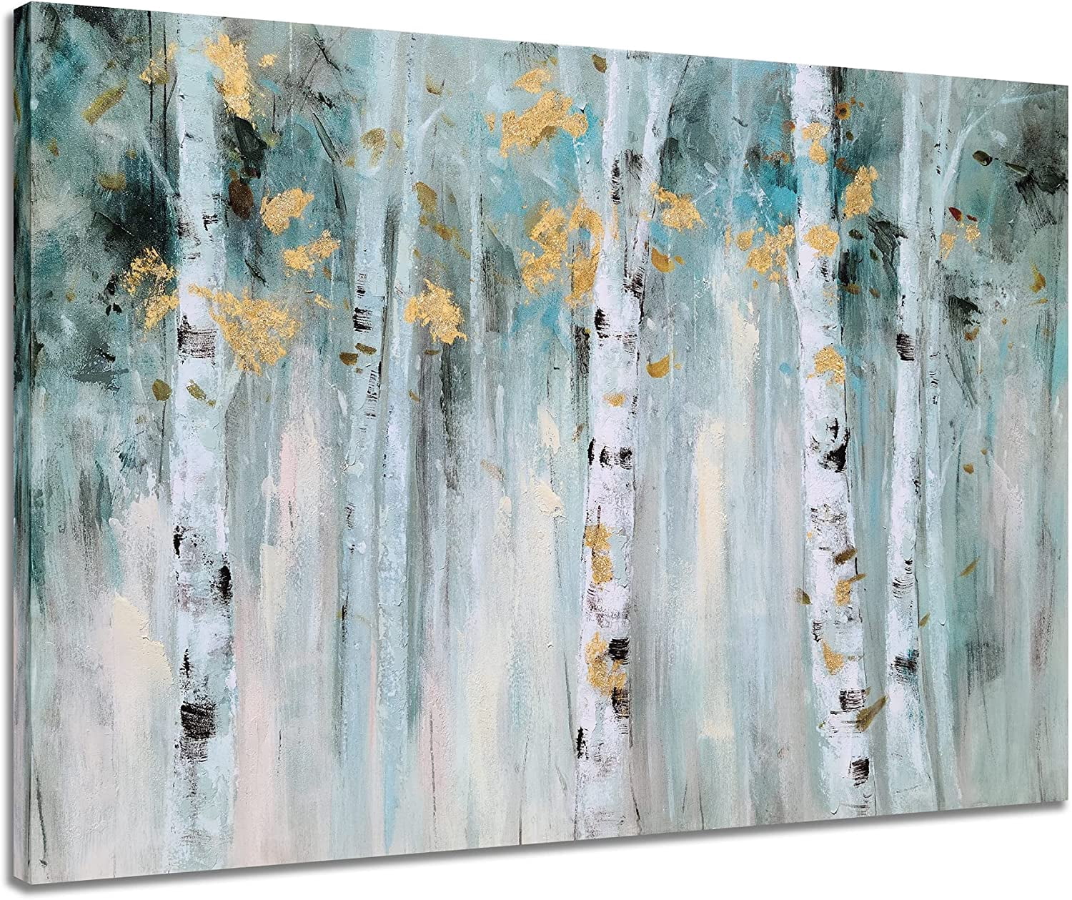VELVET Birch Tree Canvas Wall Art with Textured Modern Forest Patgs ...