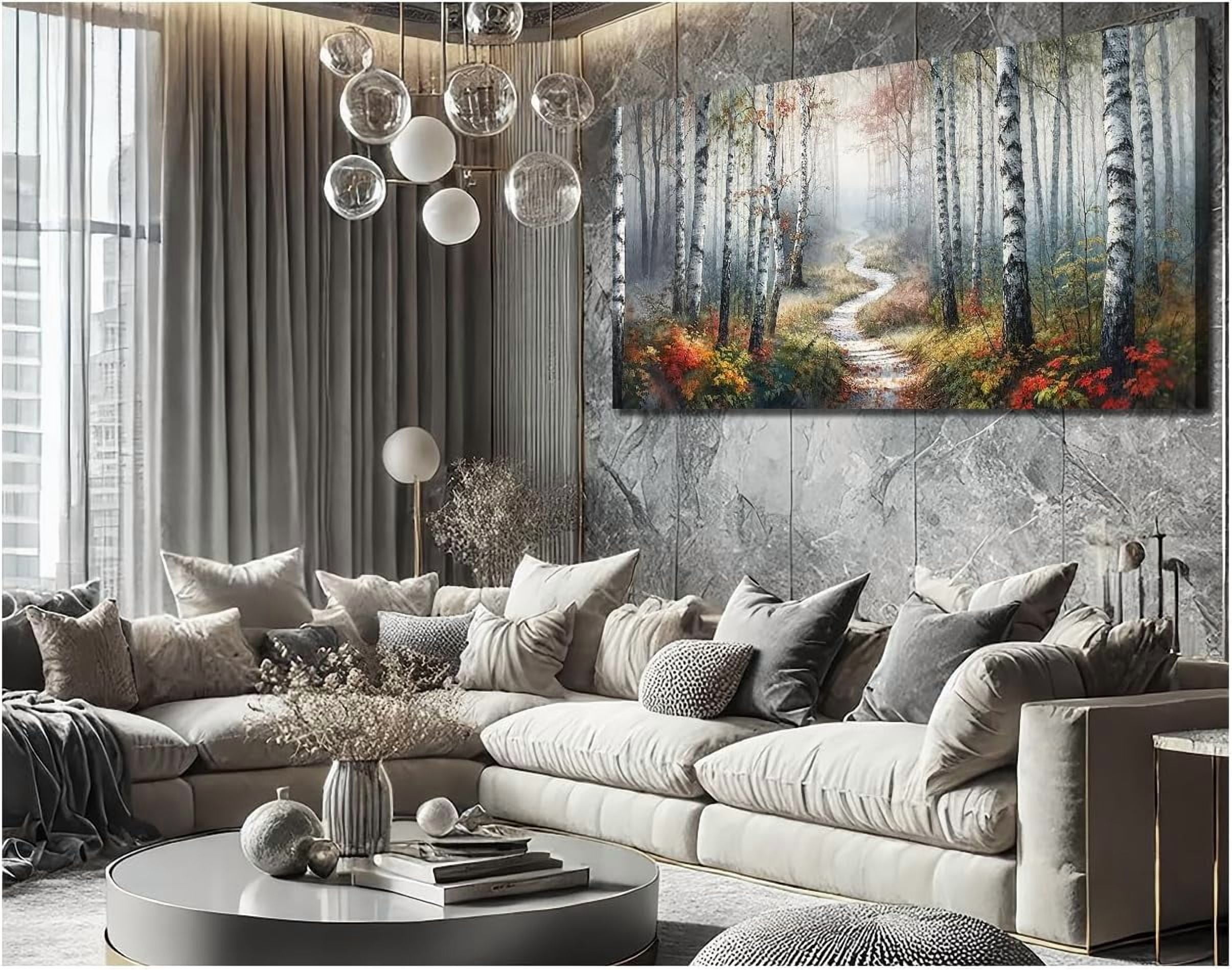 VELVET Birch Tree Wall Art Canvas Maple Landscape Painting Fall Forest ...