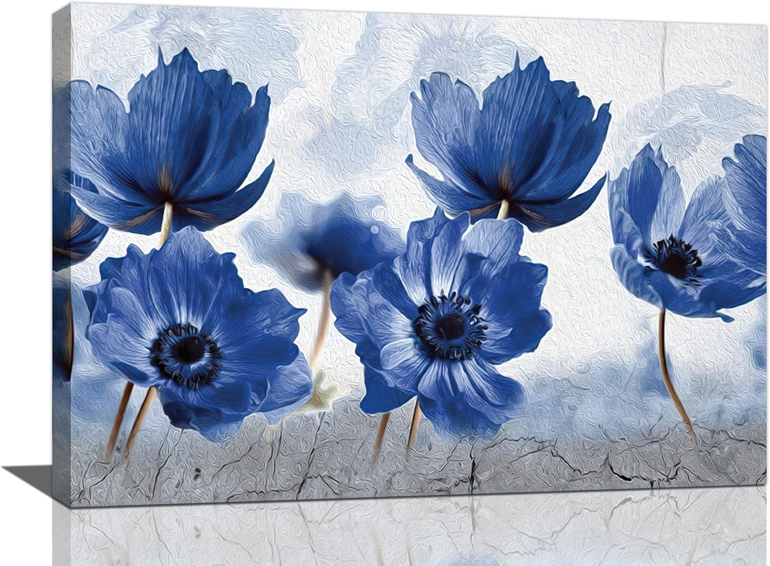 VELVET Blue Flower Wall Art Floral Pictures Wall Decor Large Canvas ...