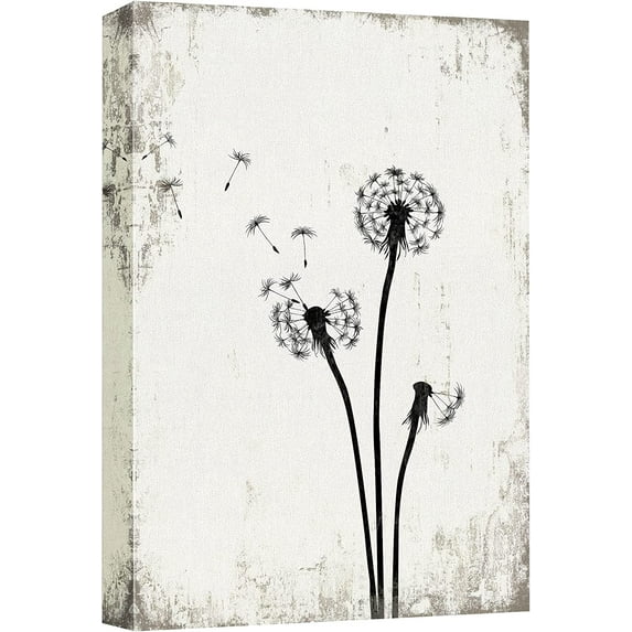 VELVET Canvas Print Wall Art Black & White Grunge Dandelion Flower Set ...