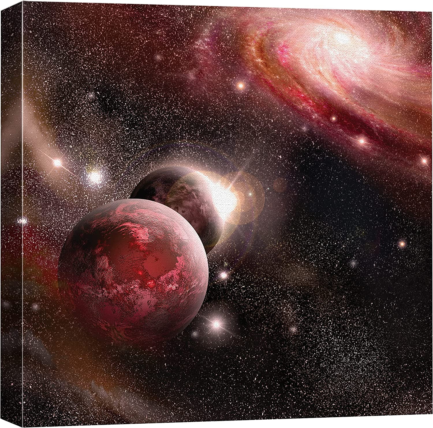 VELVET Canvas Print Wall Art Red Planets & Stars with Spiral Galaxy ...