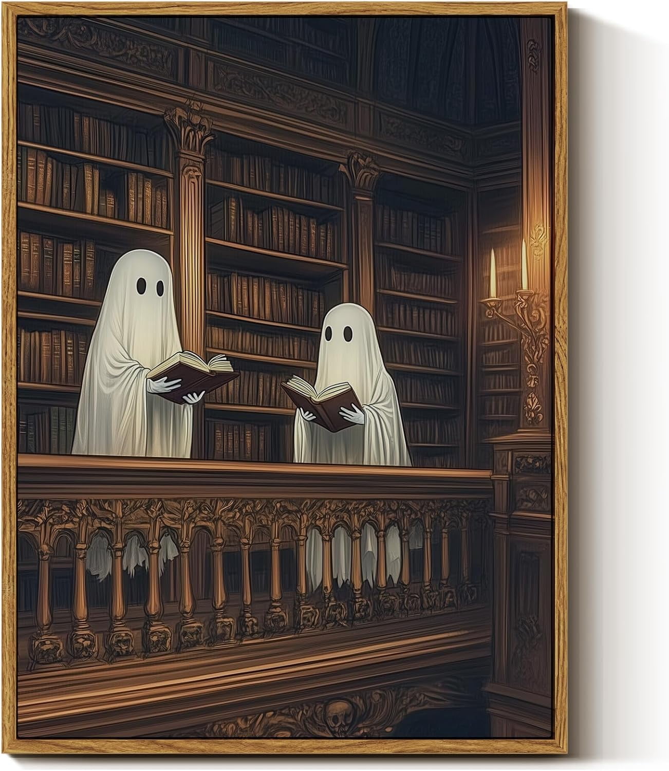 VELVET Canvas Prts Art Vtage Decor, Cute Readg Ghosts Library Patg ...