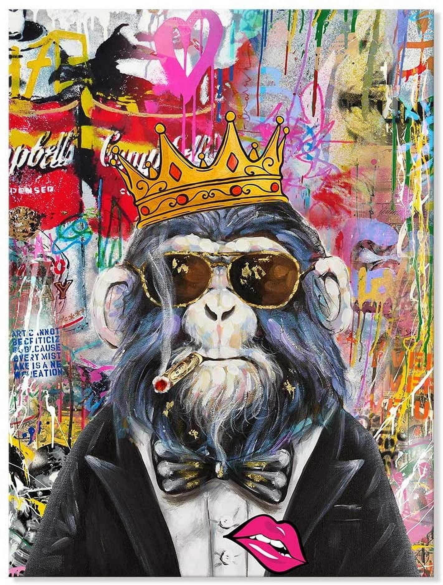 VELVET Chimpanzee Wall Art Banksy Canvas Print Street Graffiti Wall ...