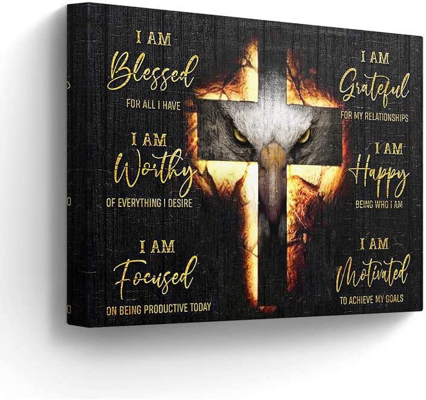 VELVET Christian Bald Eagle Canvas Wall Art Scripture Religious ...