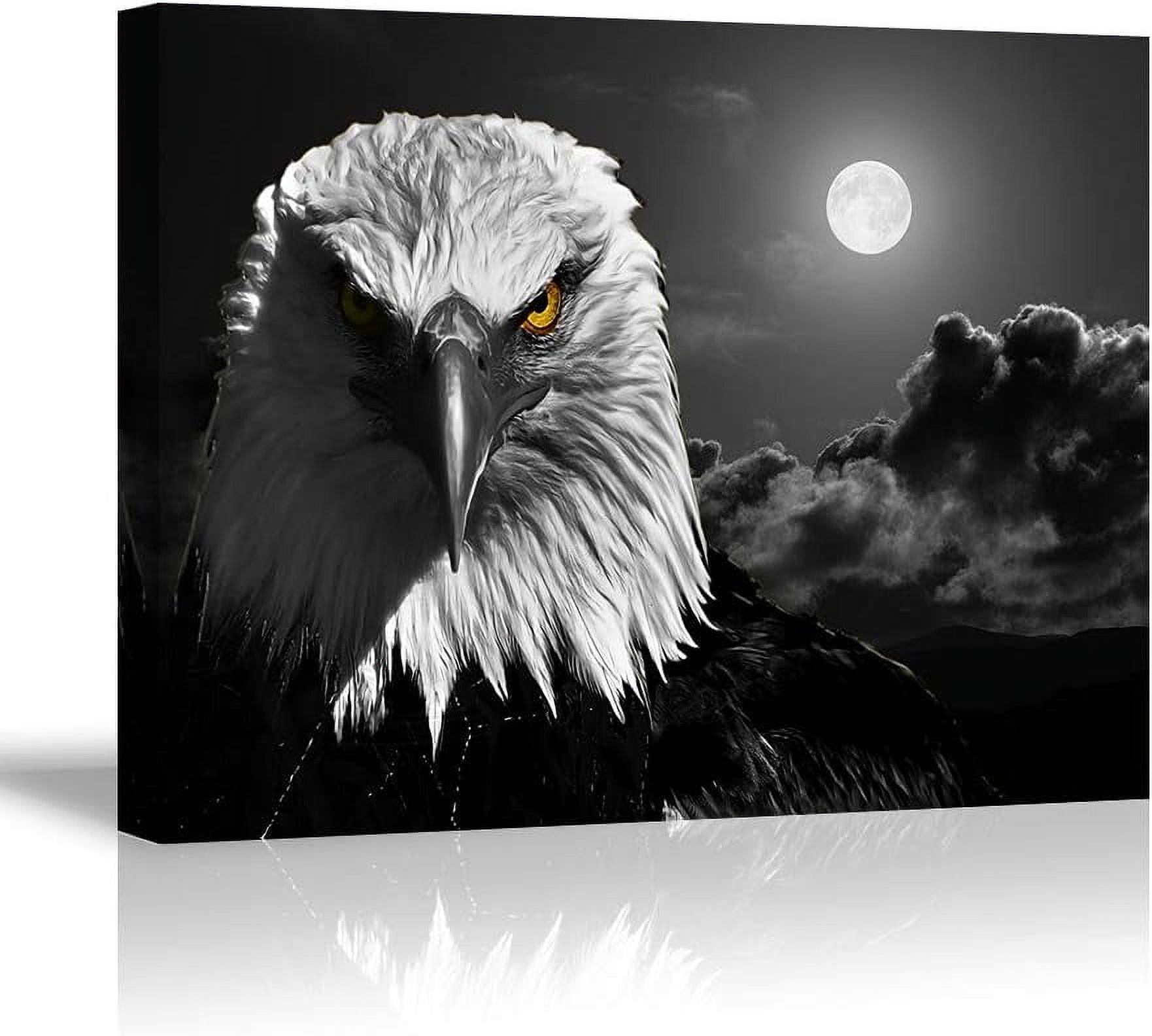 VELVET Cool Eagle Wall Art Decor for Fierce Bald Eagle under Moon Night ...