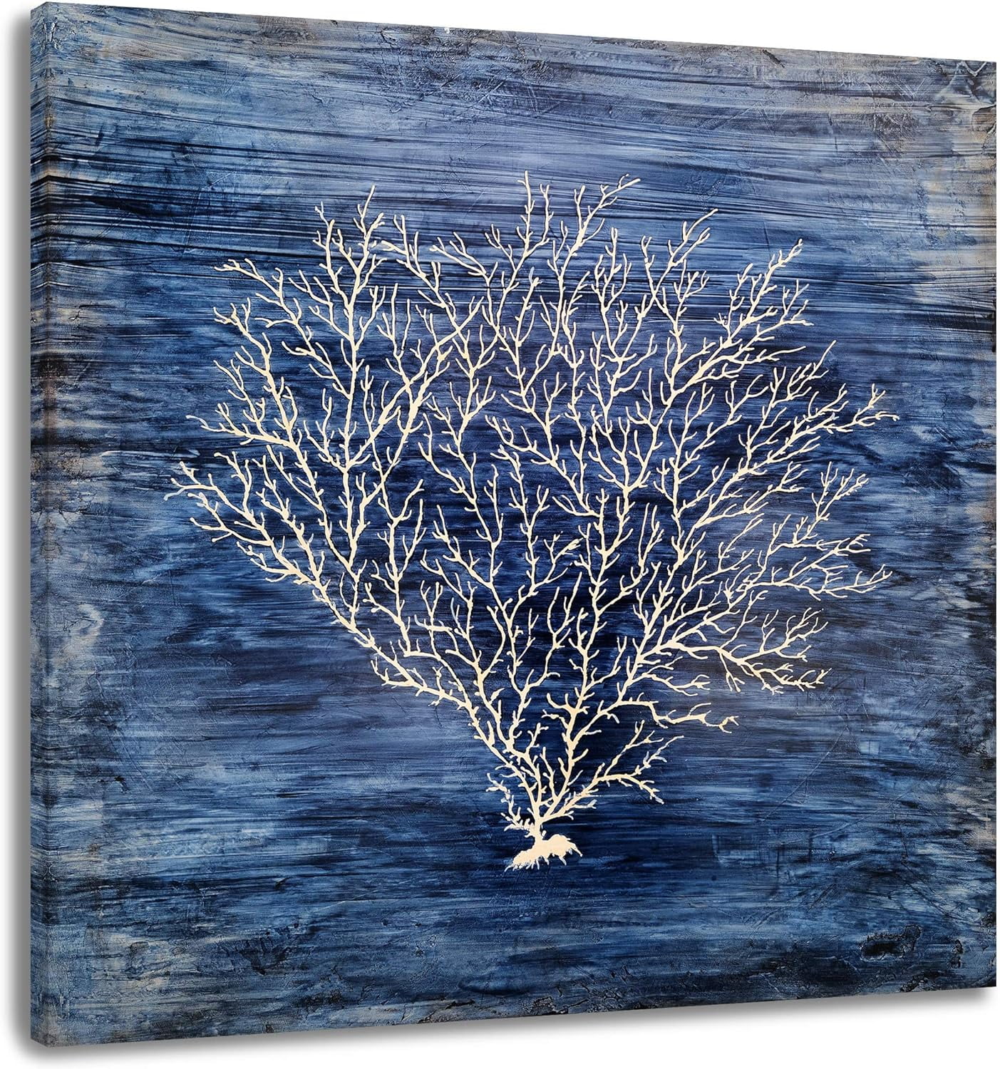 VELVET Coral Canvas Wall Art Hand Pated Navy Blue and White Patgs ...