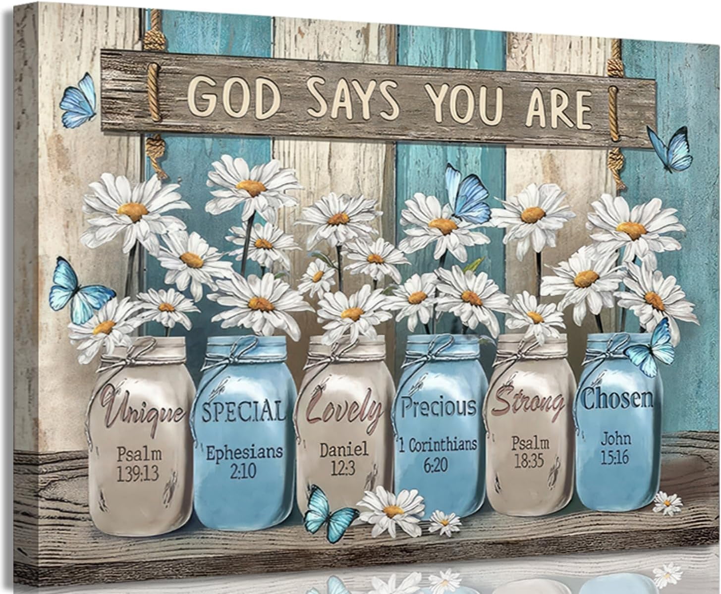 VELVET Daisy Canvas Wall Art Vintage Rustic White Flower Pictures ...