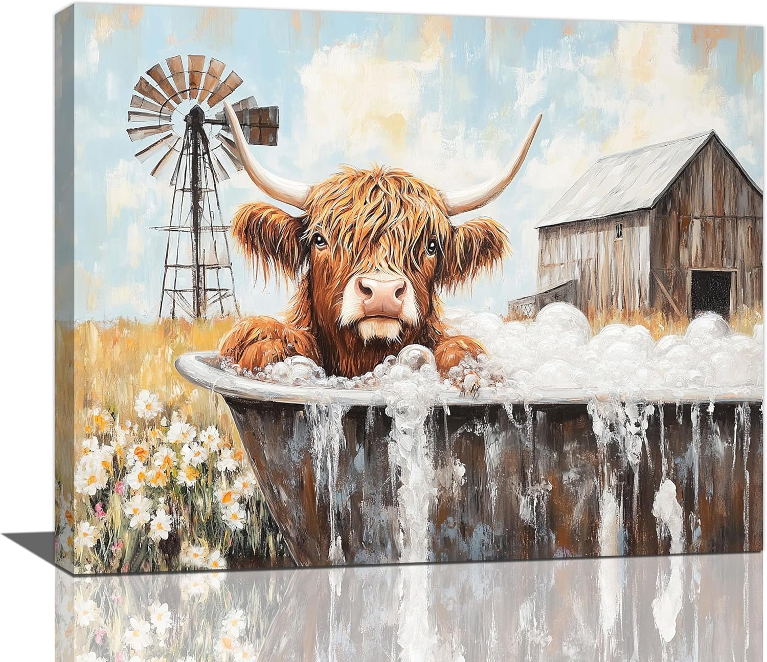 VELVET Farmhouse Highland Cow Canvas Wall Art Cow Bathtub Pictures Wall ...