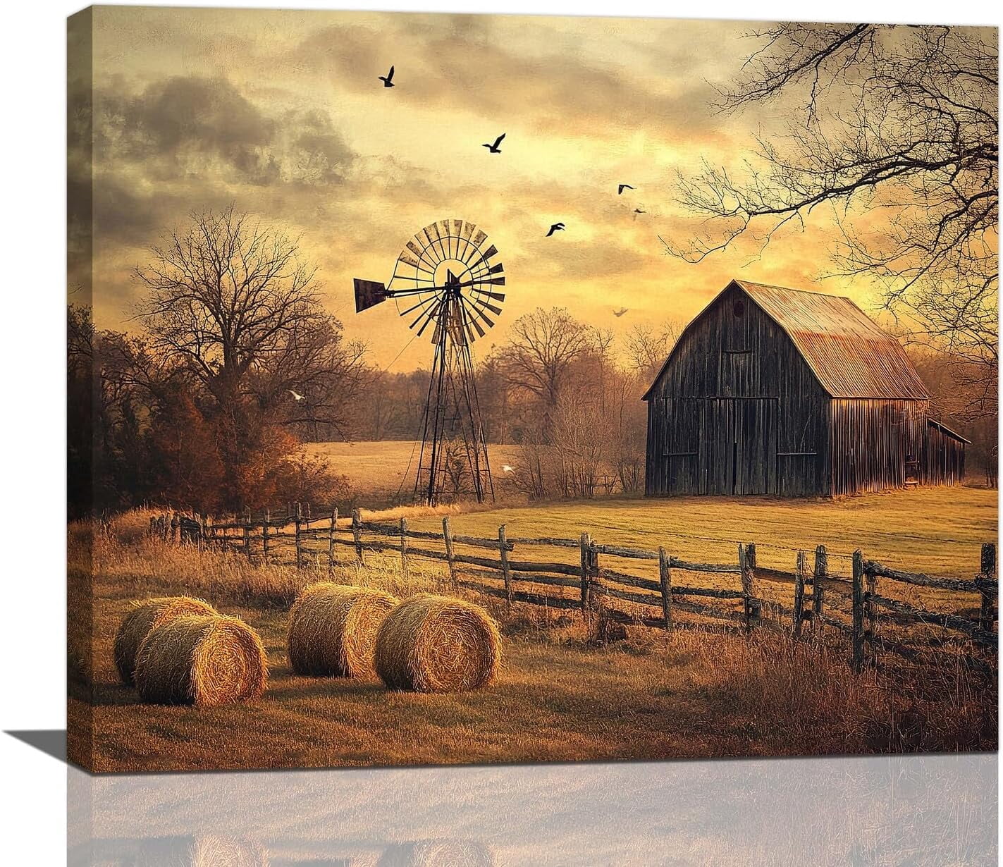 VELVET Farmhouse Wall Art Rustic Old Barn Wdmill Pictures Decor Country ...