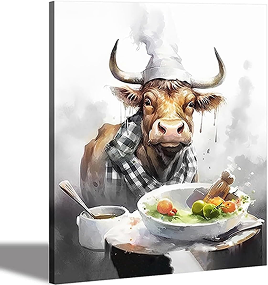 VELVET Funny Cow Canvas Wall Art Cooking Tempting food Cow Picture the ...