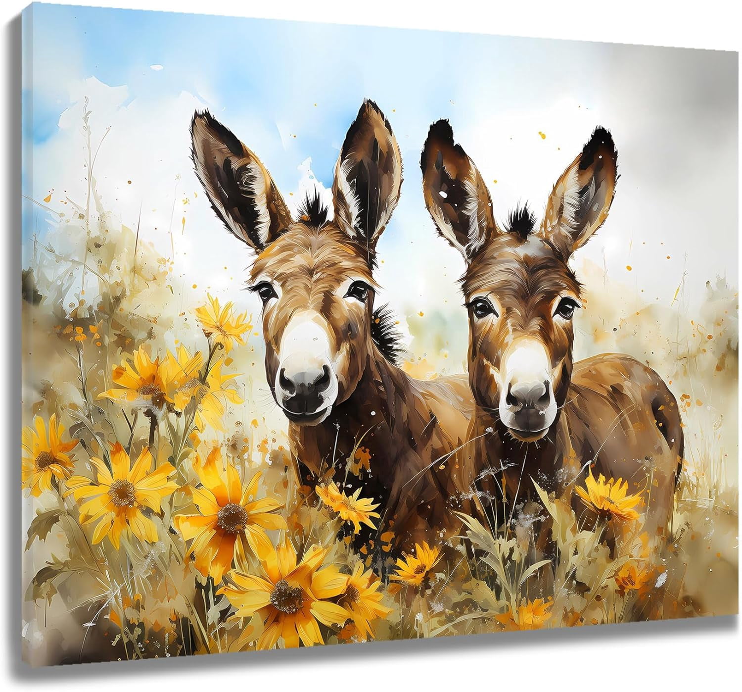 VELVET Funny Donkey Wall Art Western Farm Animal and Watercolor Yellow ...