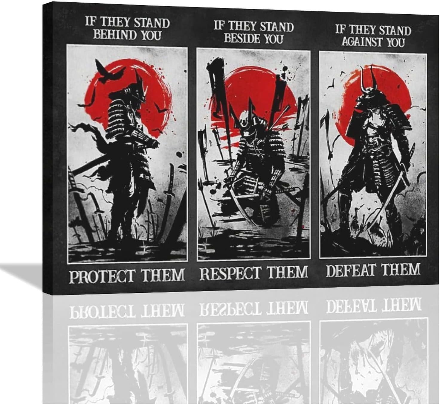 VELVET Japanese Samurai Wall Art Black White And Red Moon Warrior ...