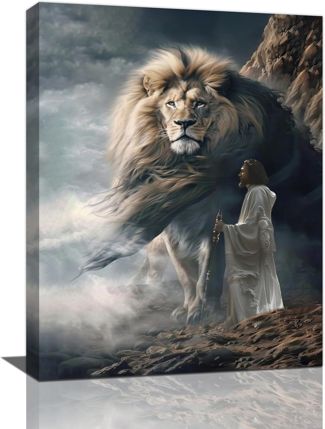 VELVET Jesus And Lion Wall Decor Christian Lion of Judah Pictures ...