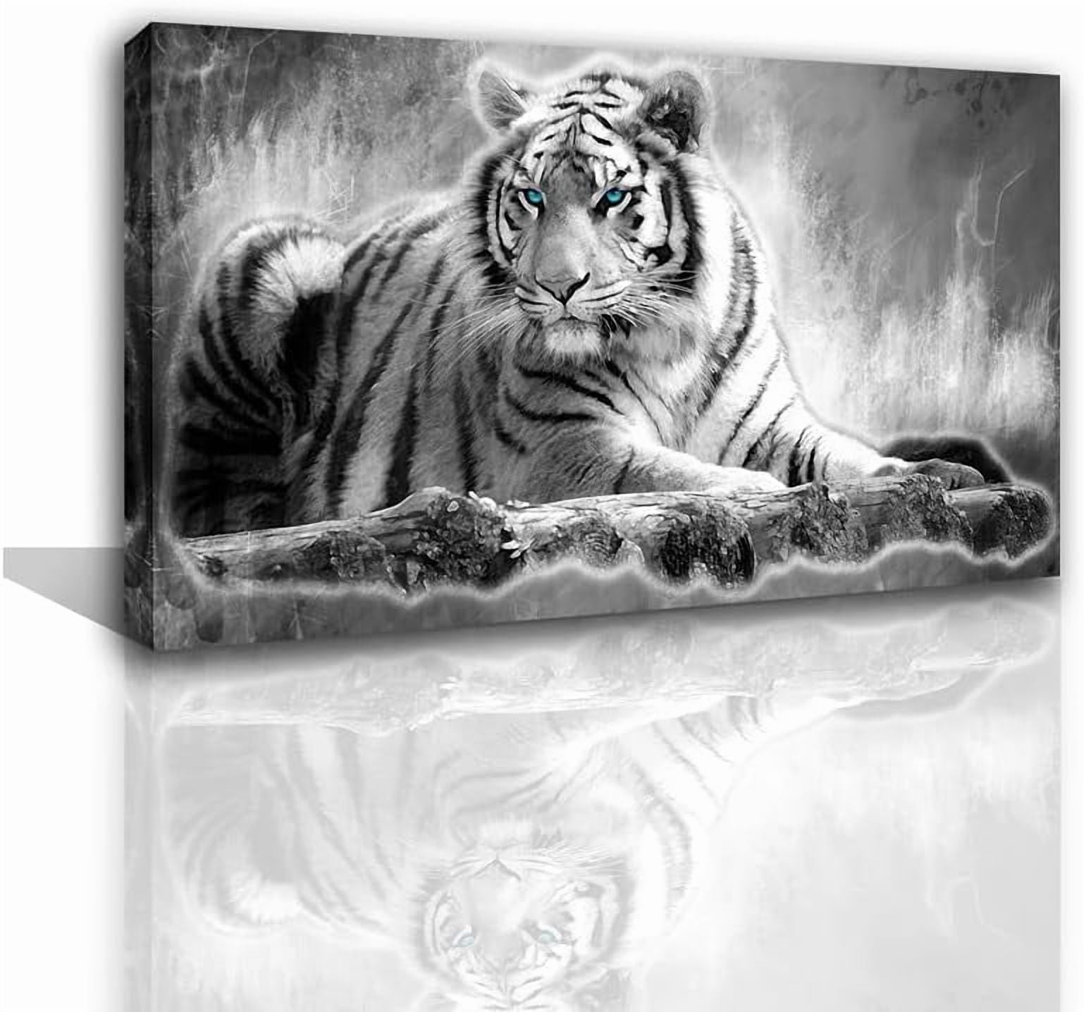 VELVET Large Canvas Wall Art Black and White Tiger Wall Picture Animals ...