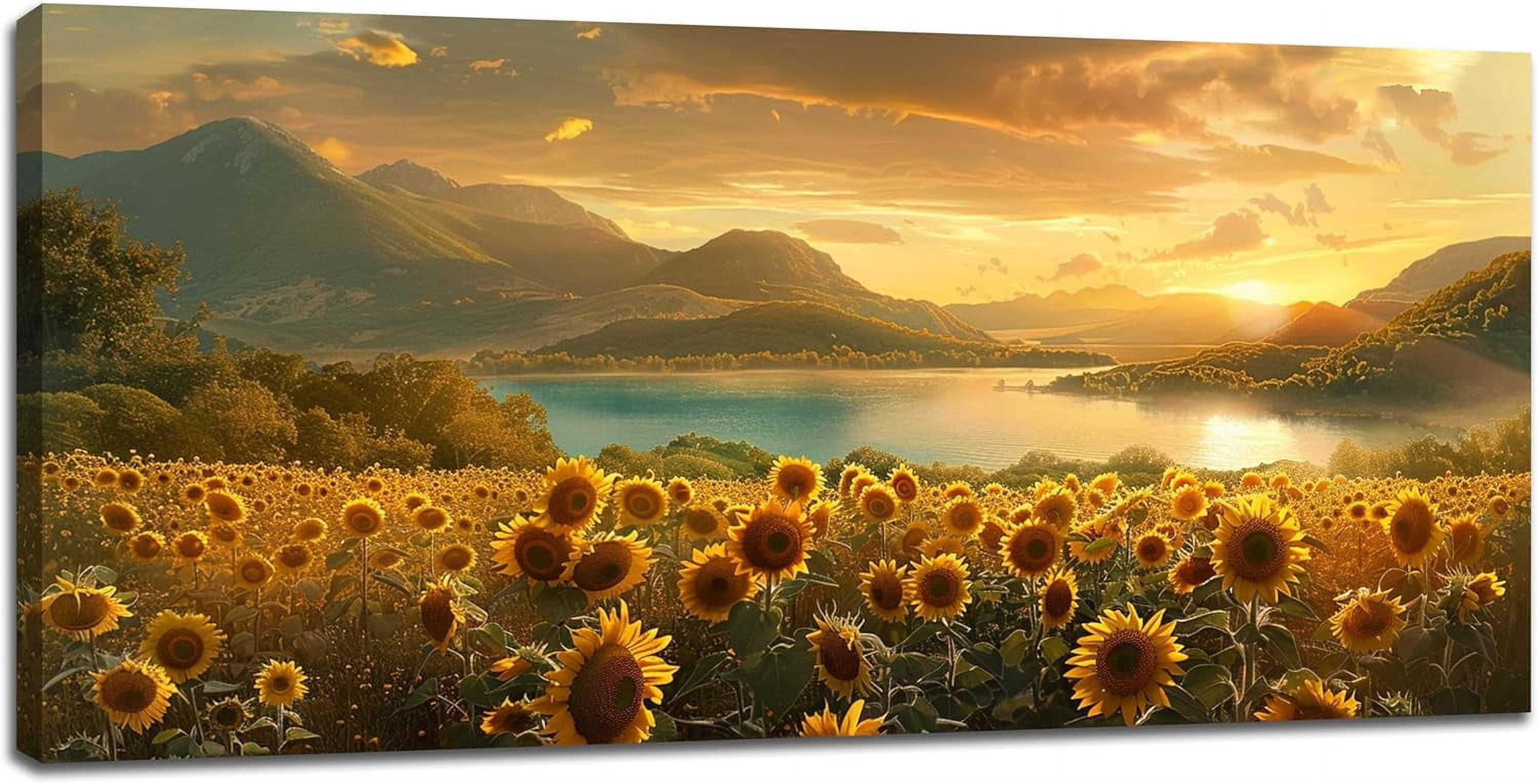 VELVET Large Sunflower Landscape Wall Art Mounta Lake Pictures Wall ...