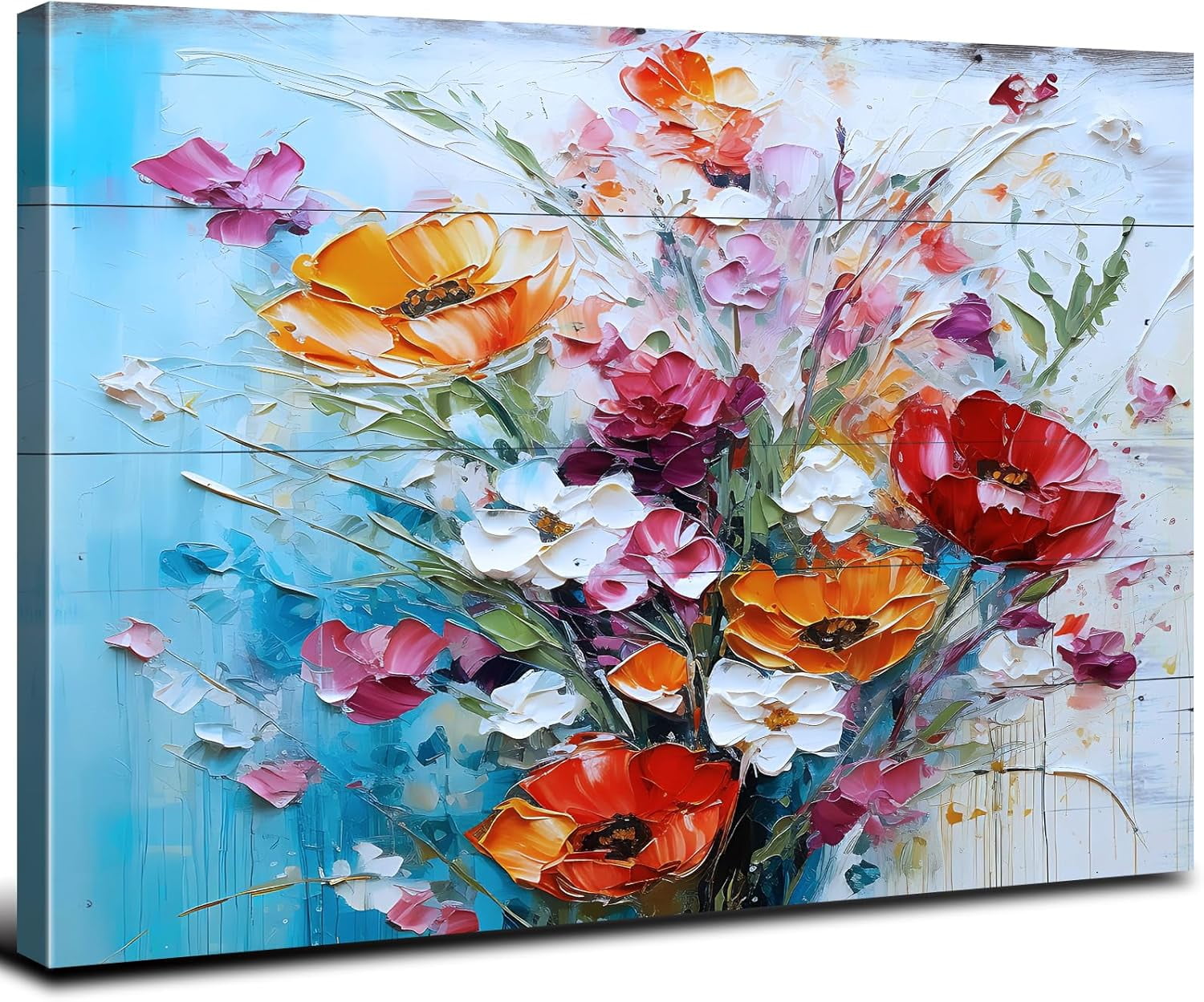 VELVET Large Wildflower Wall Art Rustic Colorful Flowers Canvas Picture ...