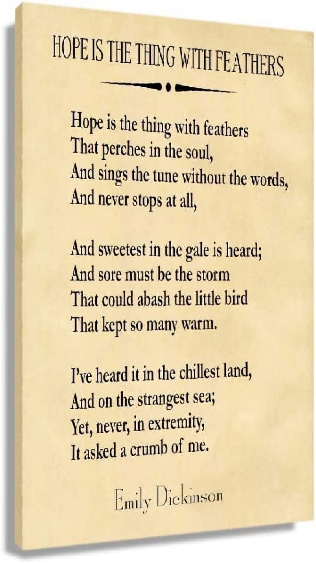 VELVET Poems Poster Hope Is The Thg With Feathers Wall Art Canvas ...