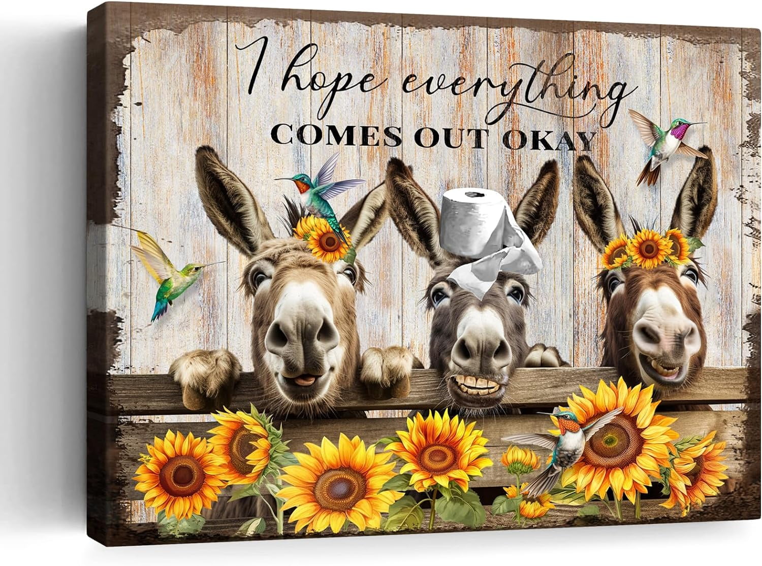 VELVET Rustic Farmhouse Donkey Wall Art Country Sunflowers Animal ...