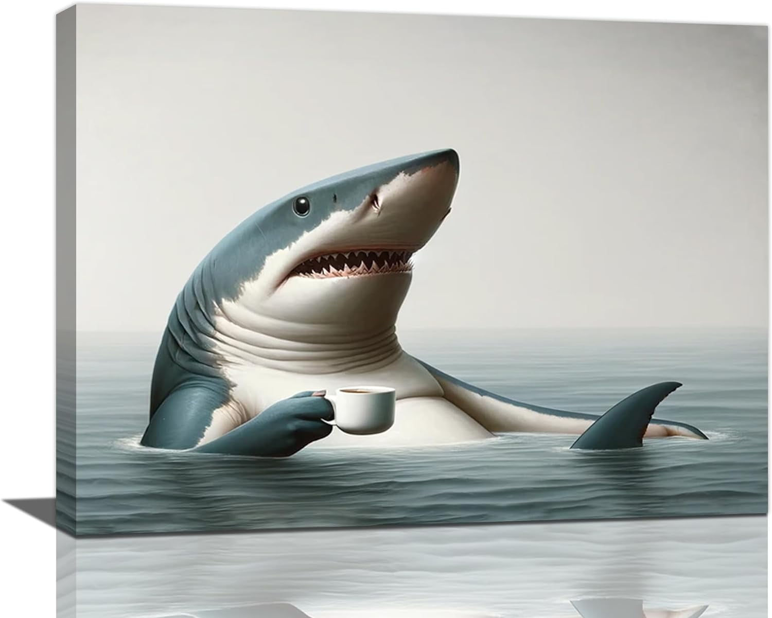 VELVET Shark Wall Decor Shark Drkg Coffee Wall Art Bathroom Canvas ...