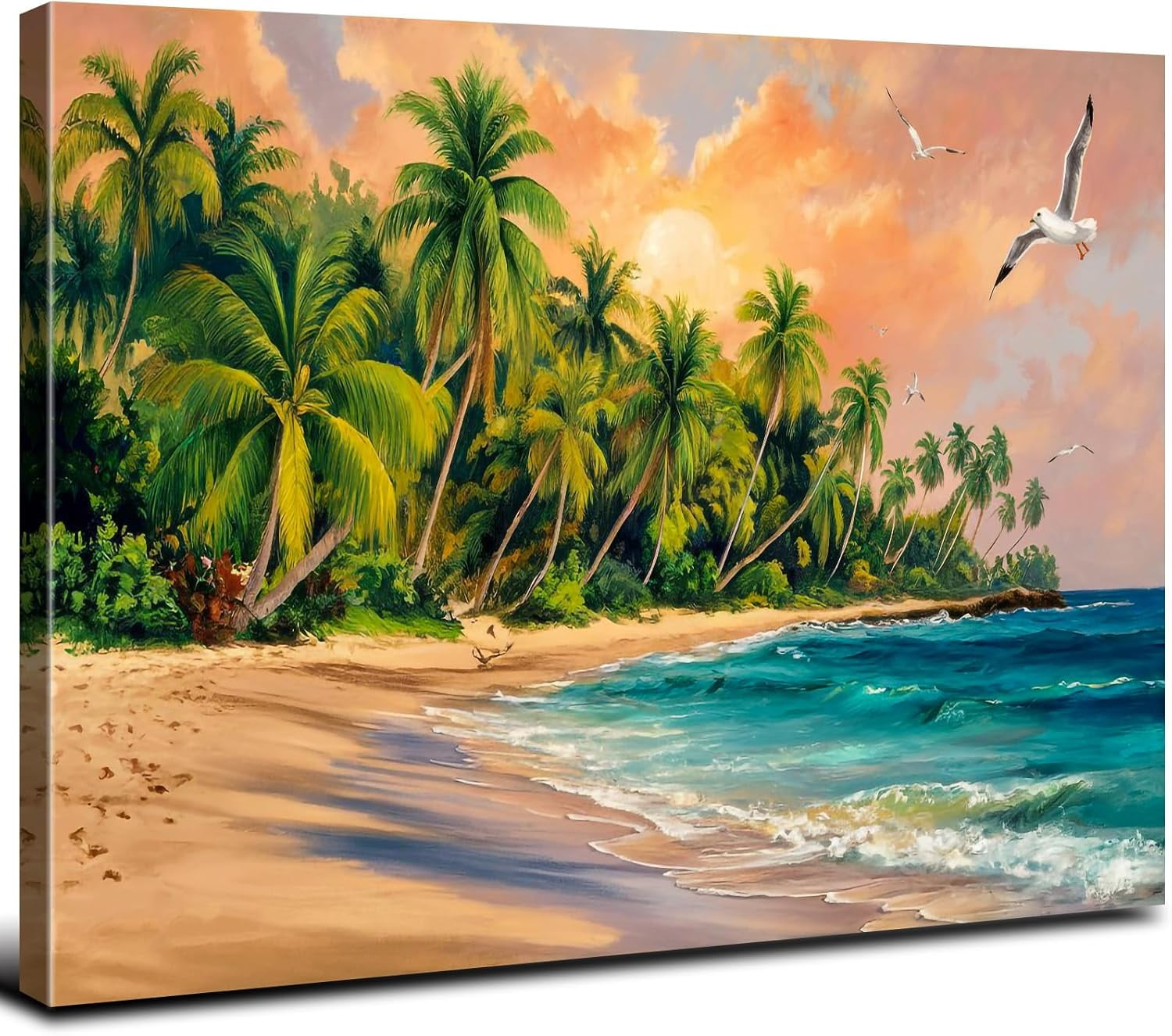 VELVET Sunset Beach Wall Art Ocean Scenery Picture for Living Room ...