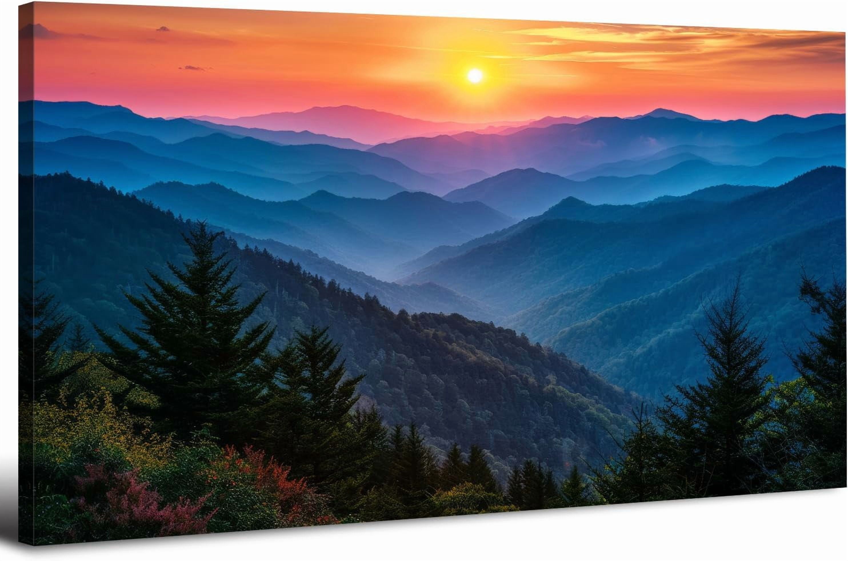 VELVET Sunset Great Smoky Mountain Wall Art Blue Ridge National Park ...