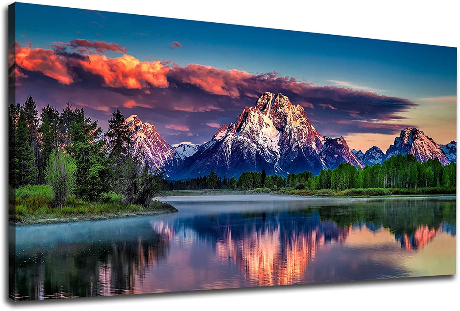 VELVET Sunset Landscape Canvas Wall Art for Living Room Grand Teton ...