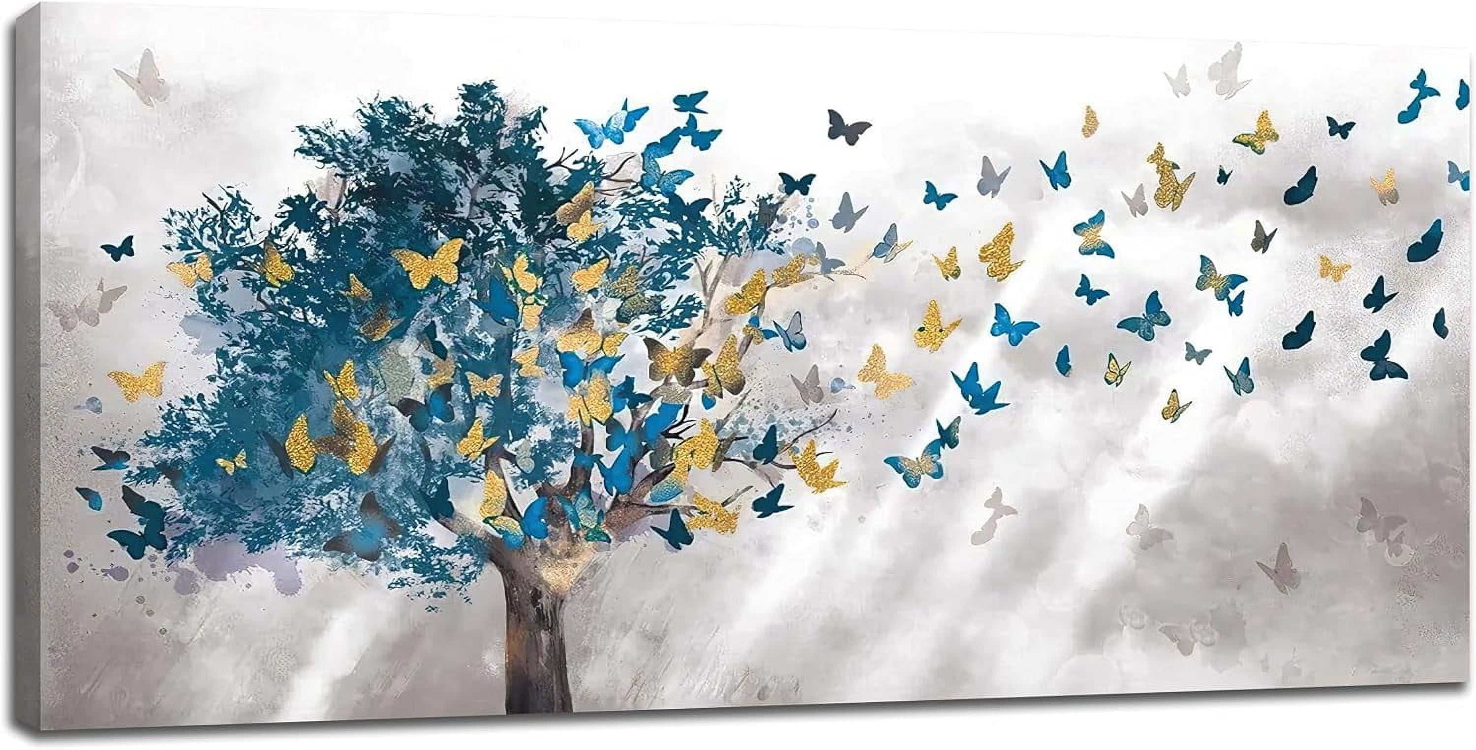 VELVET Tree Of Life Wall Art Tree Butterfly Pictures Wall Decor Large ...