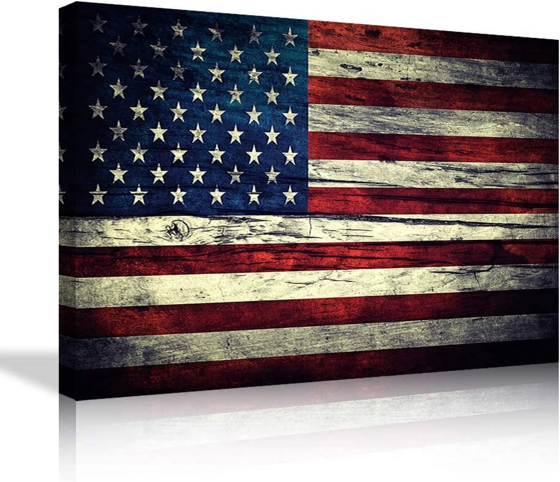 VELVET USA US American Flag Rustic Wall Art Canvas Vtage Prts Home ...