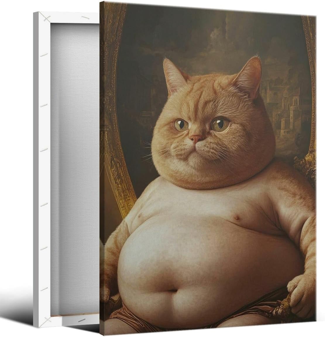 VELVET Vintage Funny Fat Cat Wall Art, Whimsical Quirky Pet Portrait ...