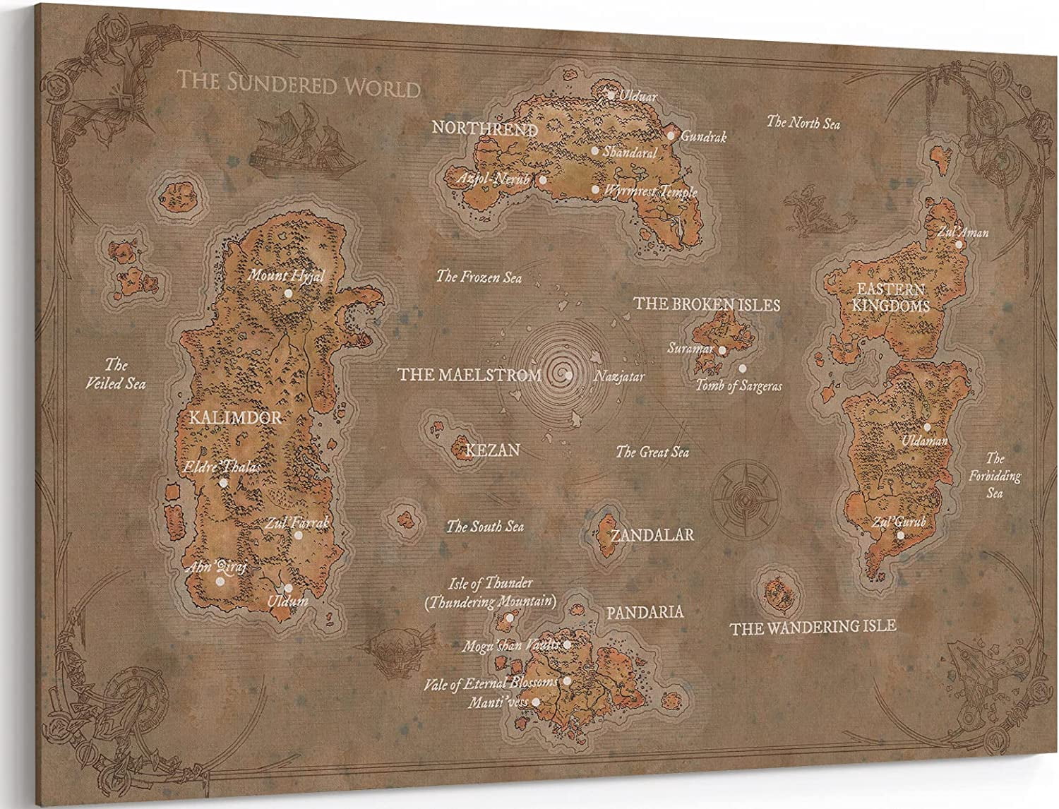 VELVET of Warcraft Map Canvas Wall Art Poster Prints Retro Azeroth Game ...