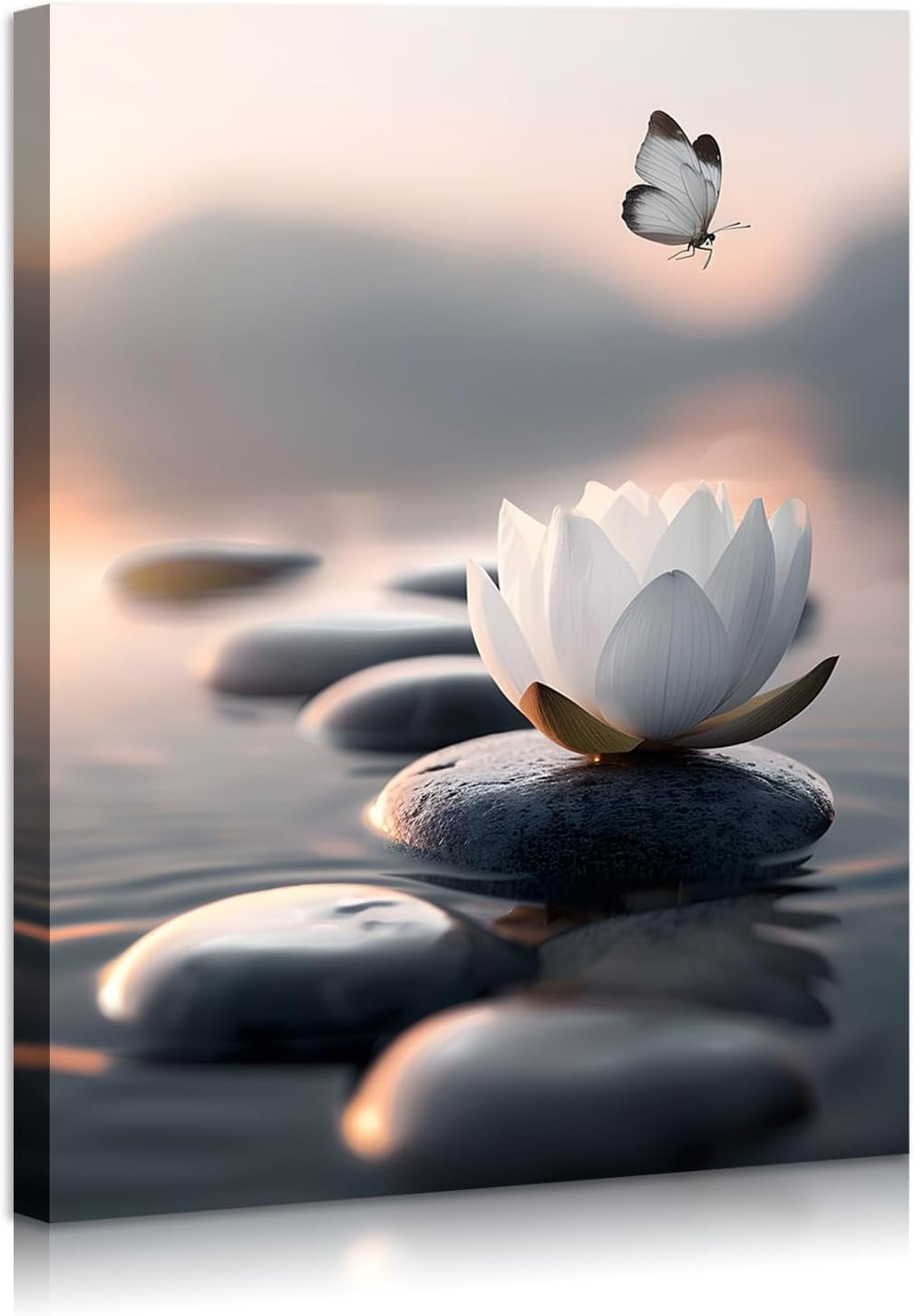VELVET White Lotus Wall Art Canvas Flowers and Stones Spa Butterfly ...