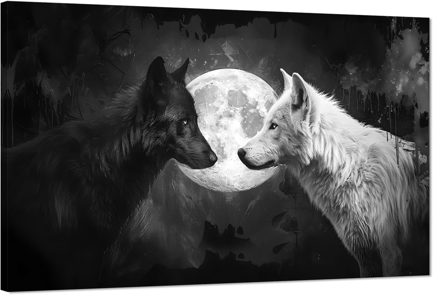 VELVET Wild Animal Pictures Wall Art Black White Wolf and Full Moon ...